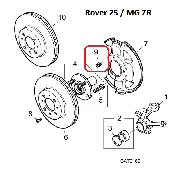 Front Brake Disc Backplate Retaining Bolt - Rover 25 / 45 / 75 / MG ZR ...
